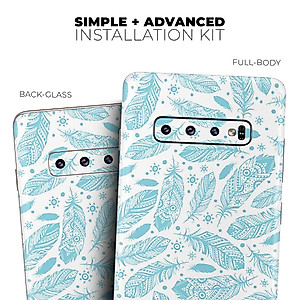 DesignSkinz Teal Zendoodle Feathers Protective Vinyl Decal Wrap Skin Cover Compatible with The Samsung Galaxy S20 (Screen Trim & Back Glass Skin)