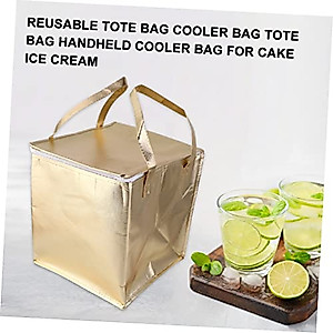SHOWERORO 1pc Gold Coated Non-woven Insulation Bag Ice Bag Picnic Cooler Bag Zipper Tote Bag Insulated Cake Bag Cake Tote Bag Portable Cooler Bag Meal Food Baby Non-woven Fabric