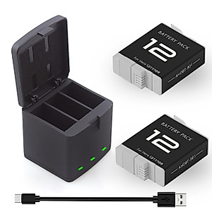 2 Pack Battery fit for GoPro HERO 12 Black, 3-Channel Batteries Charger Station for Hero 12