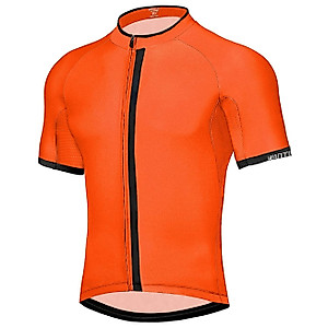wantdo Men's Cycling Bike Jerseys Short Sleeve Mountain Bike Shirts Quick Dry Bike Clothing Full Zip 3 Rear Pockets Breathable Reflective Orange