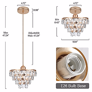 Luupyia Rose Gold Crystal Pendant Light Mini Crystal Chandelier, 47.24 Inch Height Adjustable, Modern Chandelier Unique Hanging Light Fixtures for Hallway Bedrooom Foyer E26