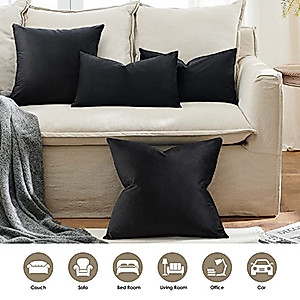 Homelike Moment Throw Pillow Covers 12x20 Set of 2, Black Velvet Decorative Couch Pillow Cover Soft Lumbar Cushion Cases for Sofa Bed Car (12x20 Inch, Black)