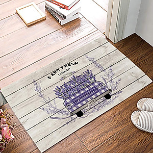 Door Mat for Bedroom Decor, Vintage Purple Truck with Lavender Floral Floor Mats, Holiday Rugs for Living Room, Absorbent Non-Slip Bathroom Rugs Home Decor Kitchen Mat Area Rug 18x30 Inch