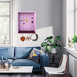 Friends Key Holder,Friends TV Show Merchandise,Friends TV Show Gifts,Friends Fan Art Key Holder,Purple Handmade Wooden Key Hooks Key Hangers for Wall Decorative,Entryway,Bathroom,Living Room Office