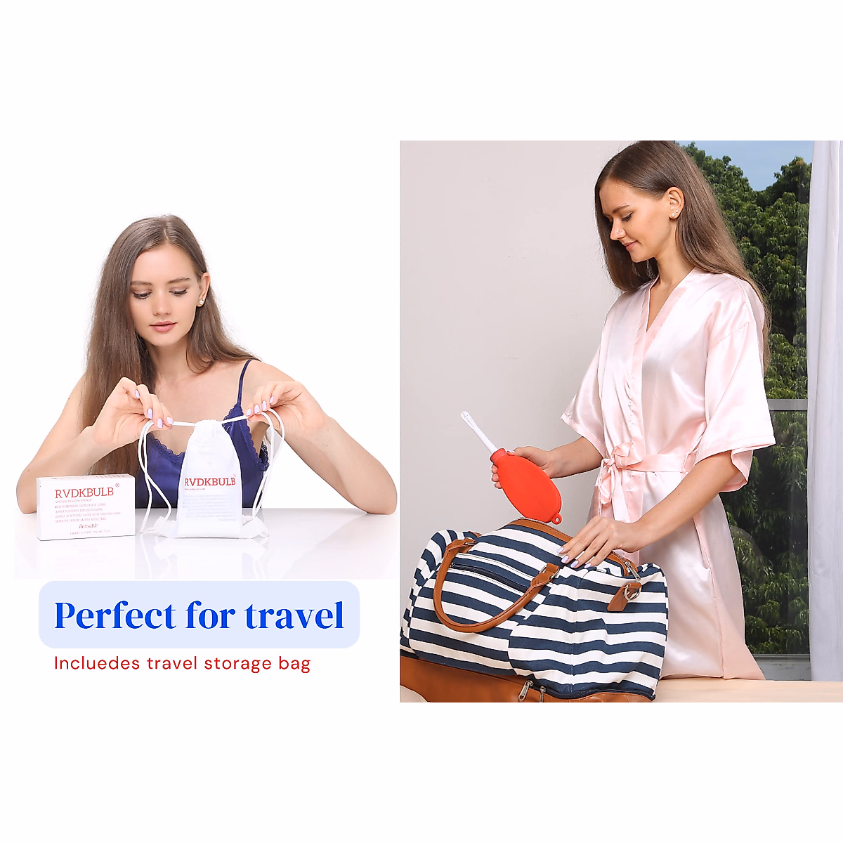 RVDKBULB Compact Silicone Douche Kit, Pocket size - Reusable Travel Douche Bag, 24 Fl Oz Capacity, Red