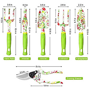 Garden Tool Set, 6 PCS Heavy Duty Aluminum Gardening Hand Tools Kit, Floral Print Gardening Tool Set, Gardening Gifts for Women with Pruning Shears Weeder Hand Rake Shovel Transplanter Cultivator