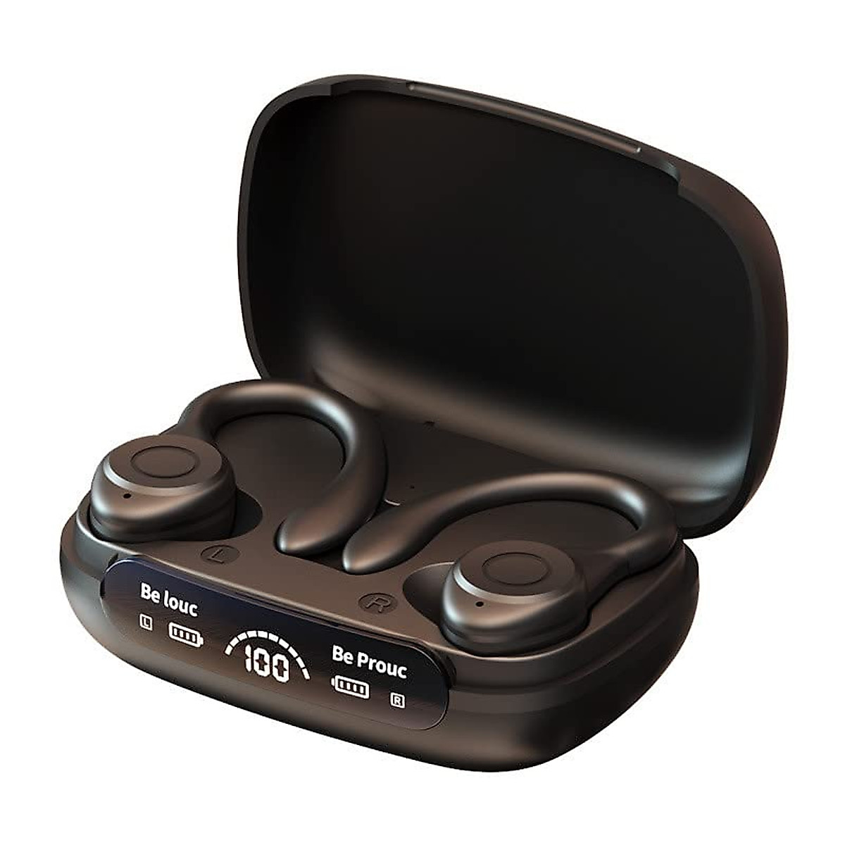 Hi-Fi TWS-Headphones with Ear Hooks for Training Sport - Digital Display Wireless Earphones - Bluetooth 5.3 Inaudible Earbuds Headset