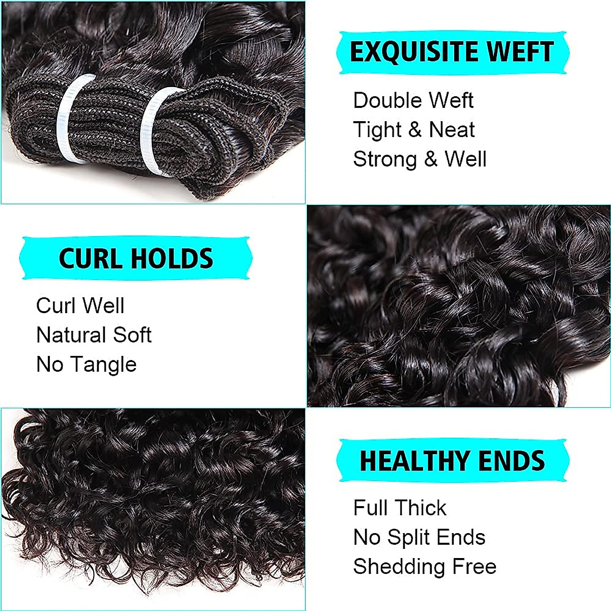 Malaysian Water Wave Bundles with Closure 12A Bundles Human Hair Ocean Wave Wet & Wavy Human Hair Bundles with Lace Closure 100% Human Hair Extensions Remy Hair Bundles (8 8 8+8inch)