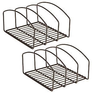 mDesign Steel Cookware Holder, Storage Organizer Rack with Three Slots for Kitchen Cabinet, Pantry, Holds Pans, Pots, Lids, Cookie Sheets, Cutting Boards - Concerto Collection - 2 Pack - Bronze