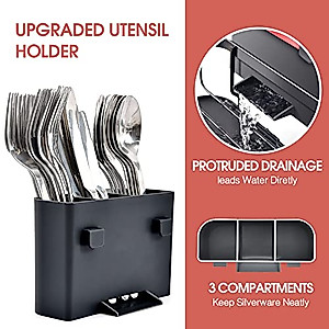 TOOLF Dish Drying Rack, 360° Swivel Spout Design Dish Rack with Drain Board for Kitchen Counter, Rust-Proof Dish Rack with Utensil Holder and Cup Holder for Tableware
