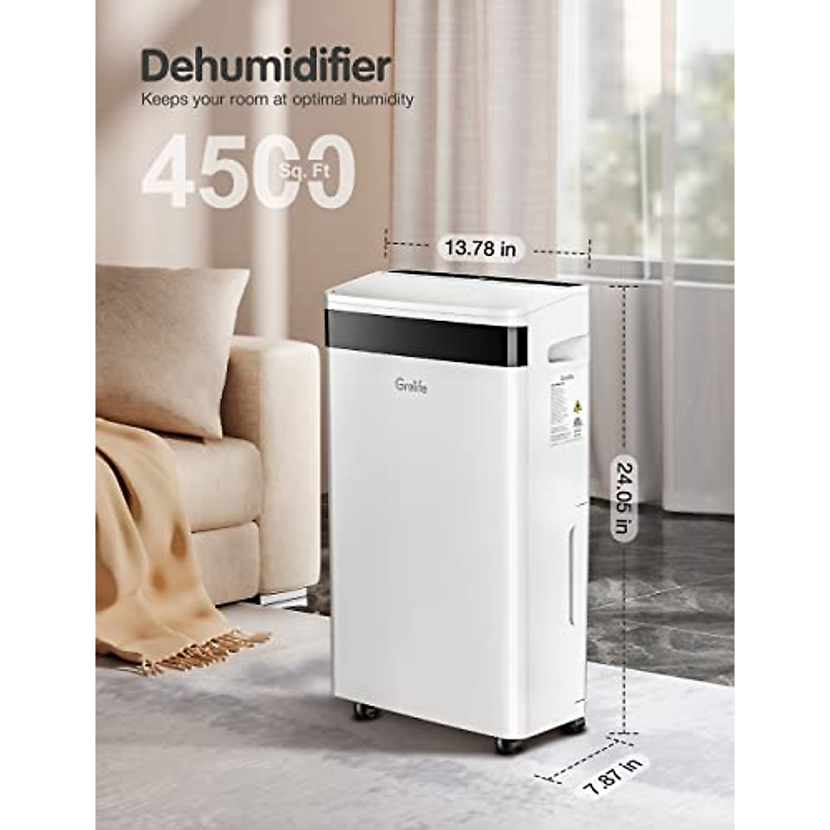 Dehumidifiers for Home and Basement, Grelife 4,500 Sq. Ft 50 Pint Dehumidifier with Drain Hose, 3 Modes, Child Lock, 24H Timer,Defrost,Dry clothes,Easy-to-clean filter,for Large Room, Bedroom,bathroom