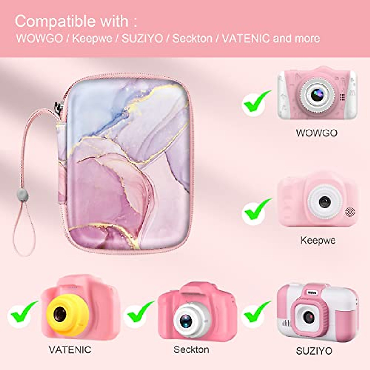 Fintie Kids Camera Case Compatible with Seckton/GKTZ/WOWGO/OMZER/Suncity/Agoigo/Ourlife/Rindol/Unicorn Toys Digital Camera & Video Camera, Hard Carrying Bag with Inner Pocket, Dreamy Marble