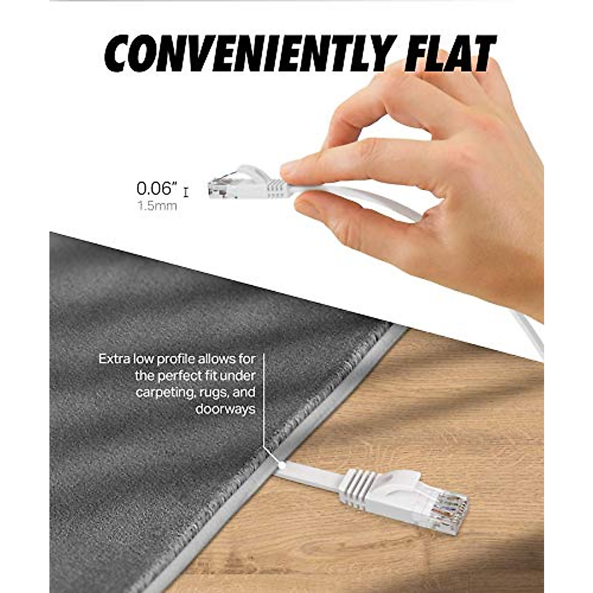 Ultra Clarity Cables Cat 6 Ethernet Cable, Flat 50 Feet LAN, UTP Cat 6, RJ45, Network Cord, Patch, Internet Cable - 50 ft - White