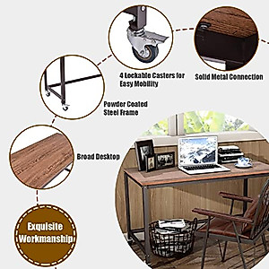 Tangkula Rolling Computer Desk, Portable Rolling Table, Mobile Home Office Desk Writing Study Desk, Movable Workstation with 4 Smooth Wheels, Home Office Work Table