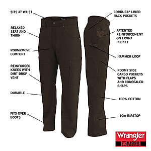 Wrangler Riggs Workwear mens Ranger work utility pants, Bark, 36W x 32L US