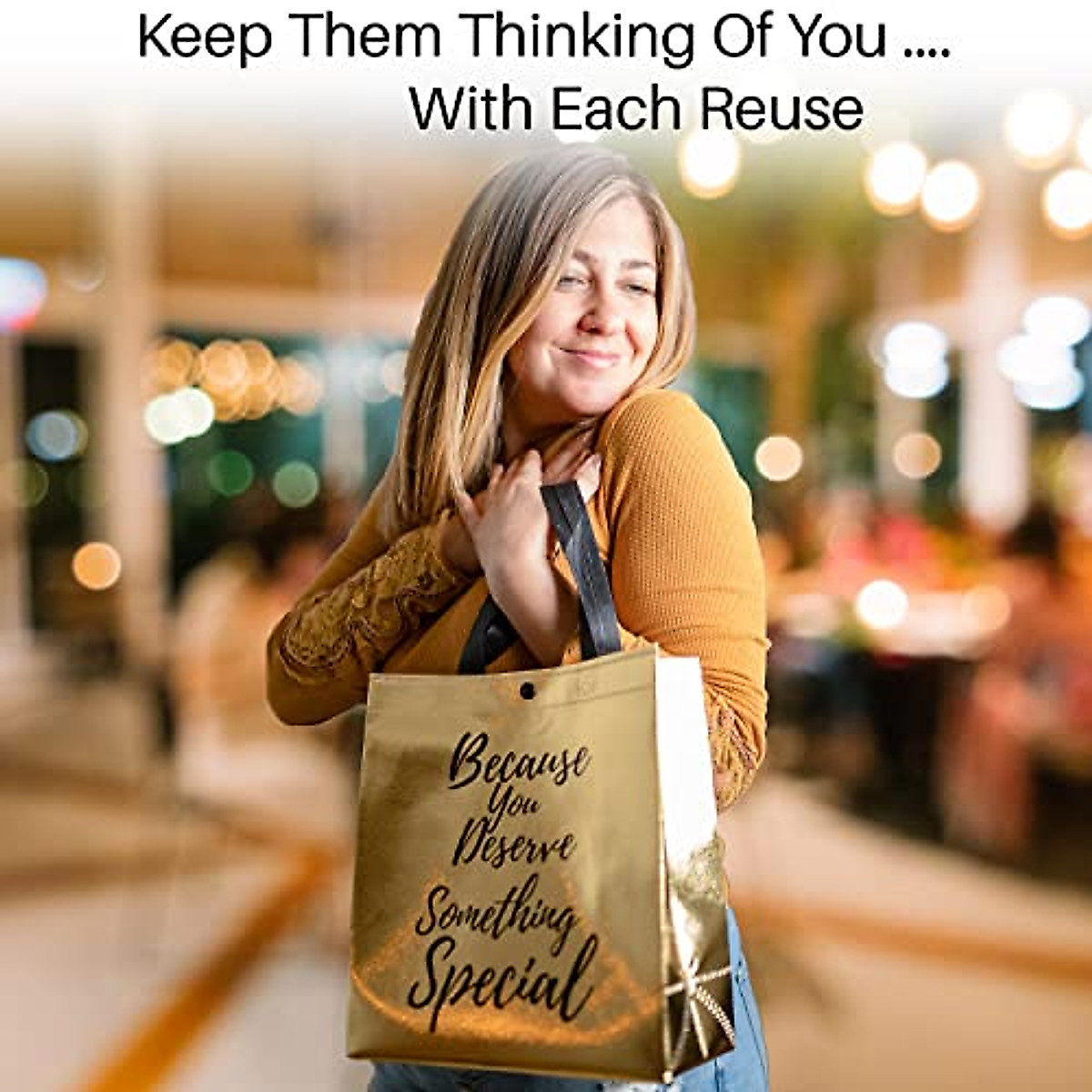 Reusable Black and Gold Gift Bags with Handles- Small Medium Gift Bag Set of 4 – For Women & Mens Gift, Bridesmaid, Bridal Party, Bachelorette Party Gifts - “Because You Deserve Something Special”