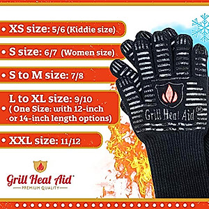 GRILL HEAT AID BBQ Gloves Heat Resistant 1,472℉ Extreme. Dexterity in Kitchen to Handle Cooking Hot Food in Oven, Cast Iron, Pizza, Baking, Barbecue, Smoker & Camping. Fireproof Use for Men & Women