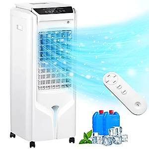 Uthfy Evaporative Air Cooler, 32" Swamp Cooler with 4.2 Gallons Water Tank, Remote Control, 90° Oscillation Cooling Fan with 3 Speeds, 12H Timer, 3 In 1 Tower Fan thats Blow Cold Air for Home, Office