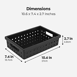 carrotez Small Plastic Storage Tray Basket, Durable Basket, Small Items Storage Organizer for Vanity, Office, Bathroom, Bedroom, Dress Room, Kitchen, Drawers -Black