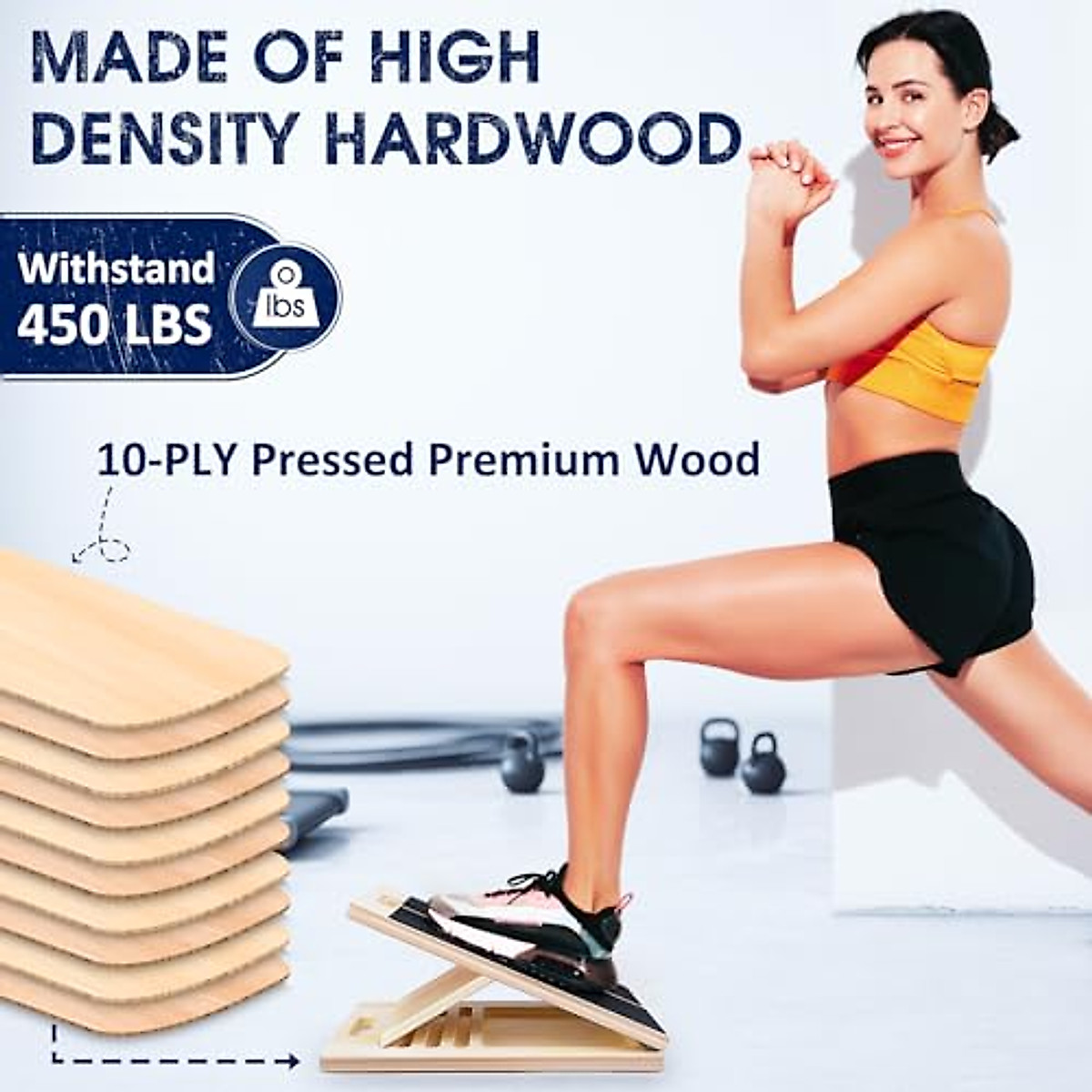 Norbase Portable Wooden Slant Board for Calf Stretching Squats Calf Stretcher Physical Therapy Equipment Adjustable Incline Board for Knees Ankle Heel Feet Leg