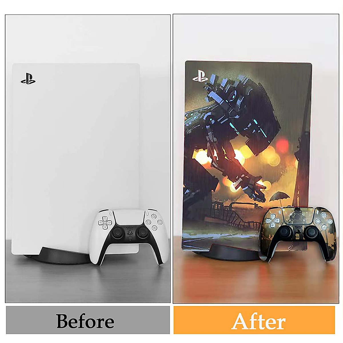 PS5 Skin for Console and Controller, Vinyl Sticker Decal Cover for Playstation 5, Whole Body Skin Protector Durable, Scratch Resistant, Compatible with Playstation 5 Disk Edition (Robots and Kid)