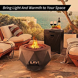 Kante 25" Concrete Propane Fire Pit Table with Assemble Tank Cover, 50,000 BTU Geometric Fire Pit with Tray Style Lid, Lava Rock, Charcoal (A-GF002-60121-SB01)