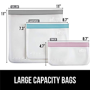 Gorilla Grip Reusable, Leakproof Secure Zip Freezer Safe, Food Grade PEVA Food Storage Bags, Lunch Storage Produce, School, Work, Snack, Sandwich