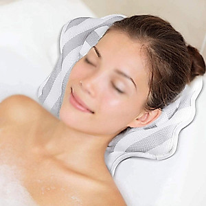 Bath Pillow, Bathtub Pillow Bath Pillow Bathtub Pillow, for Neck and Shoulder Spa Bathroom Accessories Bath Pillow 3D Air Mesh Comfortable Soft Bath Cushion with 6 Suction Cups for Tub Bath Cushion