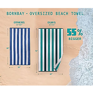 Bornbay Cotton Oversized Beach Towel - Extra Large 40"X70" Plush Thick Pool Towel, XL Fluffy Stripe Teal Beach Towels for Adults Mens Women (White Teal Blue)