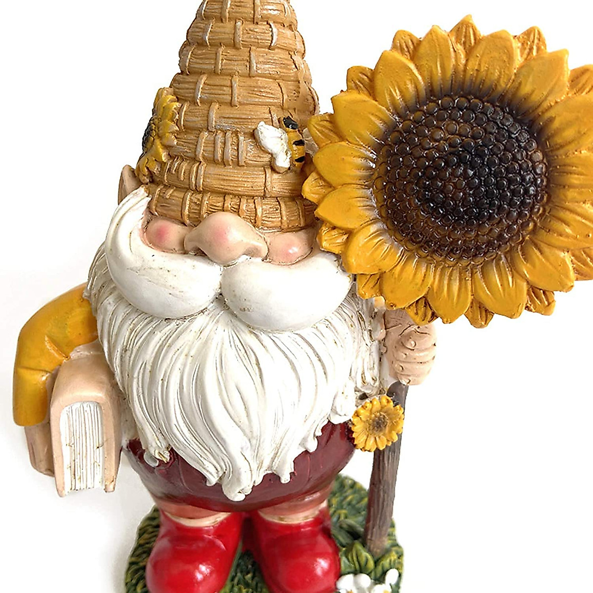 Gnome Statue Bumble Bee Gnome Ornament Resin Scandinavian Gnomes Figurine Dwarf Statue for Garden Lawn Yard Home Bee Day Decoration - Sunflower