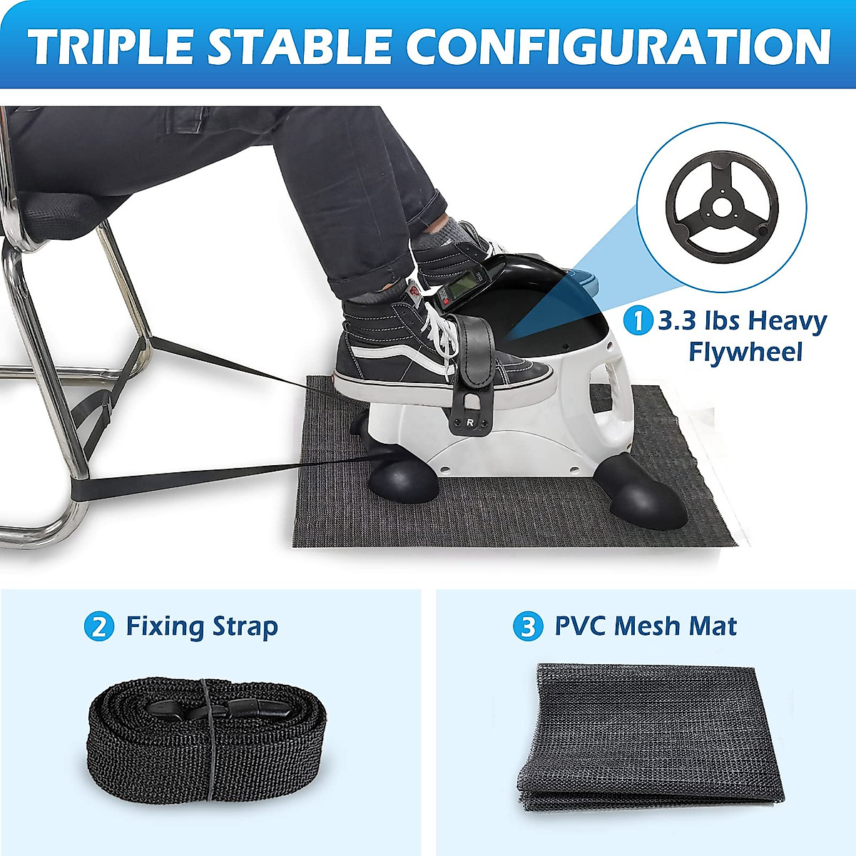 Under Desk Bike Pedal Exerciser - TABEKE Mini Exercise Bike for Arm/Leg Exercise, Pedal Exerciser for Seniors with LCD Display (White)