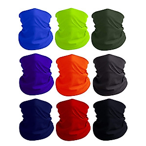 9 Pcs Solid Color Bandanas Outdoor Face Mask, Seamless Microfiber Sun UV Dust Wind Protection Face Neck Gaiter Headwear for Women Motorcycle Hiking Cycling Ski Snowboard Fishing Running Workout