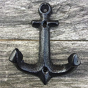 Facaler Nautical Cast Iron Ship Anchor Weathered Nautical Wall Hooks Coat Hook, Screws Included (5 PCS)