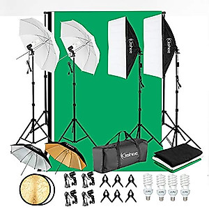 Kshioe 800W 5500K Umbrellas Softbox Continuous Lighting Kit with Backdrop Support System for Photo Studio Product, Portrait and Video Shoot Photography