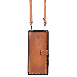 Venito Fermo Leather Wallet Case Compatible with Galaxy S21 Ultra – Crossbody Strap - Extra Secure with RFID Blocking (Antique Brown)