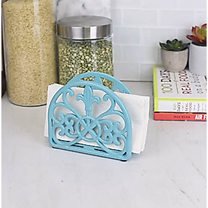 Home Basics Cast Iron Fleur De Lis Napkin Holder Kitchen Countertop Dinner Table Indoor & Outdoor, Turquoise