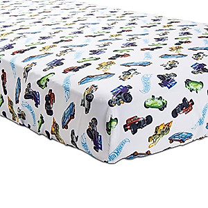 Hot Wheels Race Car 4-Piece Toddler Bedding Set - Includes Quilted Comforter, Fitted Sheet, Top Sheet, and Pillow Case, 28" x 52"