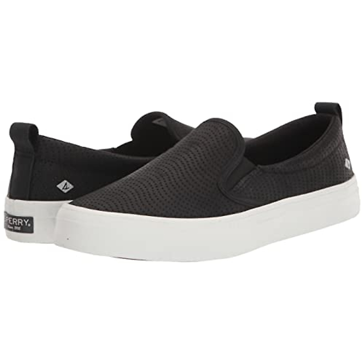 Sperry Women's Crest Twin Gore Boat Shoe, Black PERF, 8.5