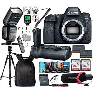 Canon EOS 6D Mark II DSLR Camera (Body Only) w/Canon BG-E21 Battery Grip + 2X Canon Battery Bundle Includes 256GB Memory, TTL Flash, Backpack, Pro Mic, Timer Remote, Photo Software Package & More