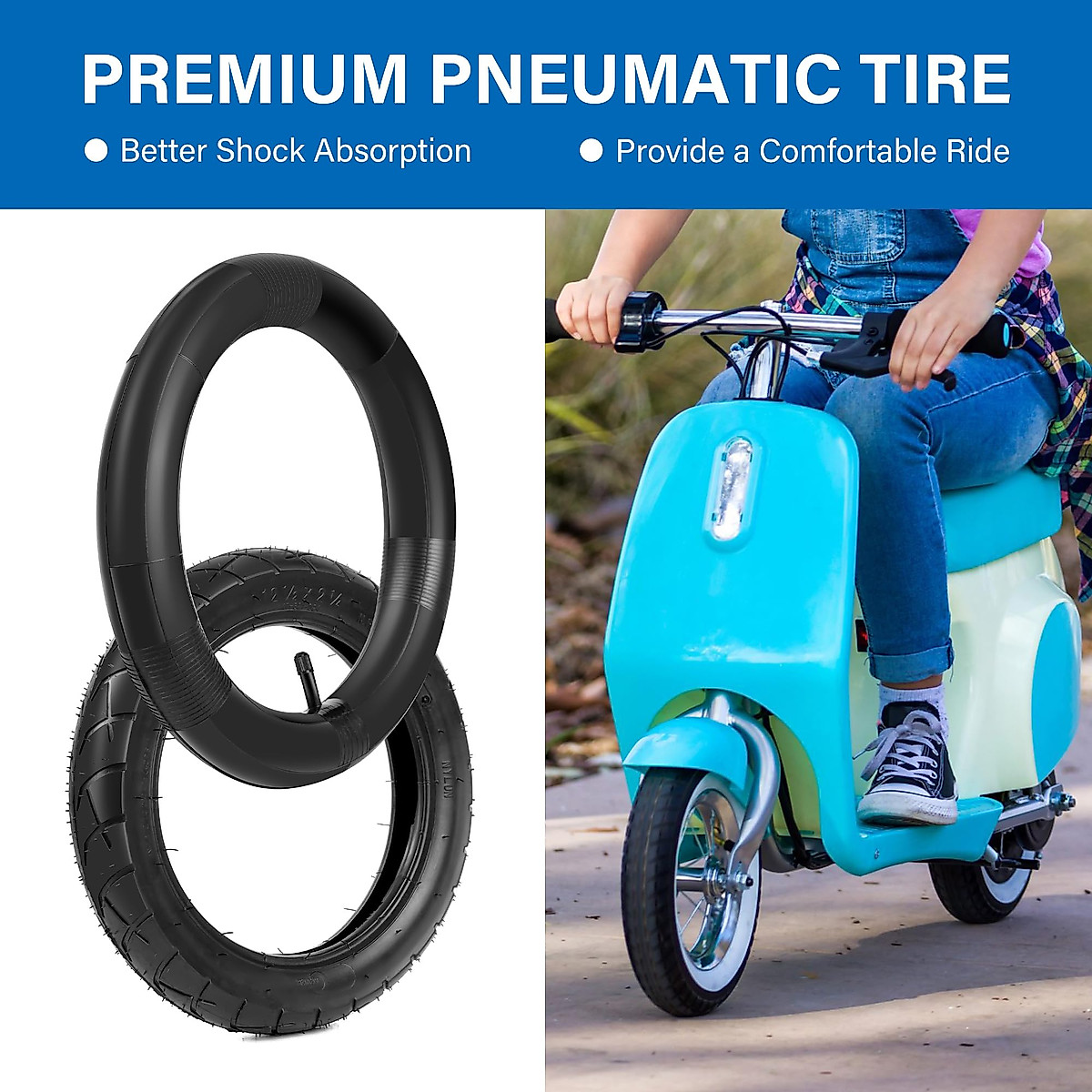 12.5 x 2.25 (12-1/2 x2-1/4) Tire & Inner Tube Set for Razor Pocket Mod (Bella, Betty, Bistro, Daisy, Hannah, Sweet Pea), RSF350, Currie, Schwinn, GT, IZIP, eZip, MX125 Dirt Rocket Electric Scooters