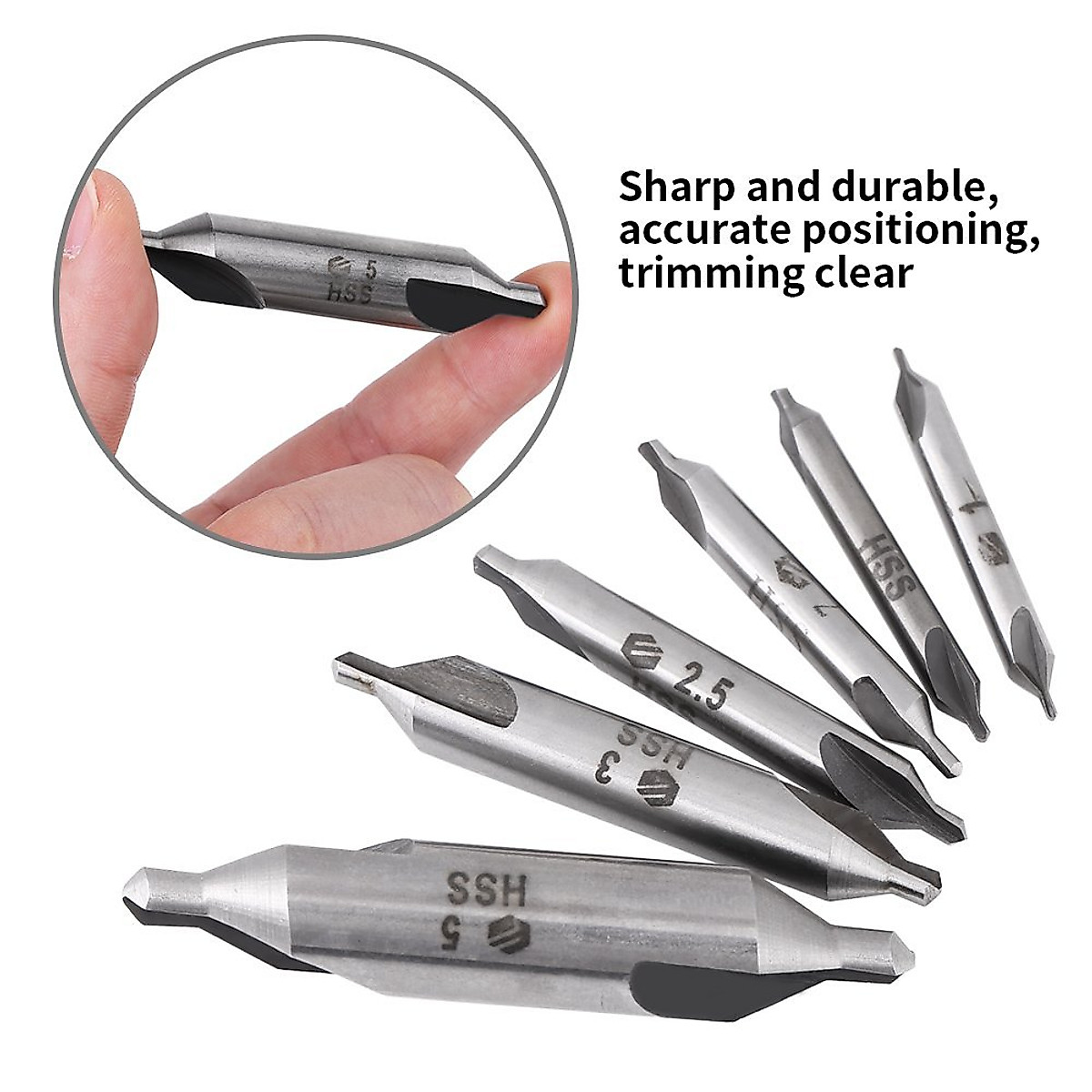 Center Drill Set, 6pcs 1/1.5/2/2.5/3/5mm 60 Degree High Speed Steel Centering Drill Bit Set, Countersink Lathe Center Drill Bits