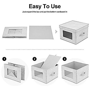 i BKGOO Storage Box with Lid,Fabric Cube Storage Bin,Foldable Clear Window Storage Boxes with Cover for Home Bedroom Closet Office Nursery 4-Pack 12 x 12 x 8.5 inch