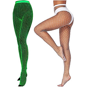 Glamorstar Glow in the Dark Fishnet Stockings for Women Luminous Hollow Out Pantyhose Tights Stockings White