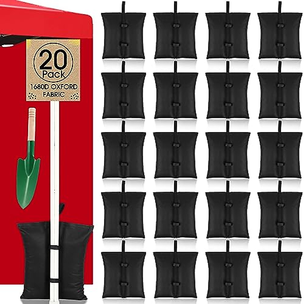 Nuenen 20 Pcs Canopy Weights Sand Bags Large Tent Weights 560 LBS Heavy Duty Gazebo Weights with Shovel for Outdoor Patio Canopy Tent Shelter Umbrella Instant Canopies Without Sand (Black)
