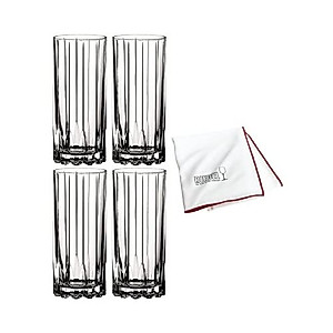 Riedel Drink Specific Glassware Highball Glass (10 oz, Set of 4) with Large Microfiber Polishing Cloth Bundle (3 Items)