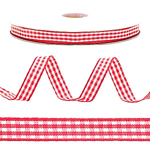 KINGLAKE Red Gingham Ribbon, 50Yd x 3/8" Red and White Gingham Ribbon, Red Checkered Craft Ribbon Cute Buffalo Plaid Ribbon for Christmas Wreath Decoration, Gfit Wrapping