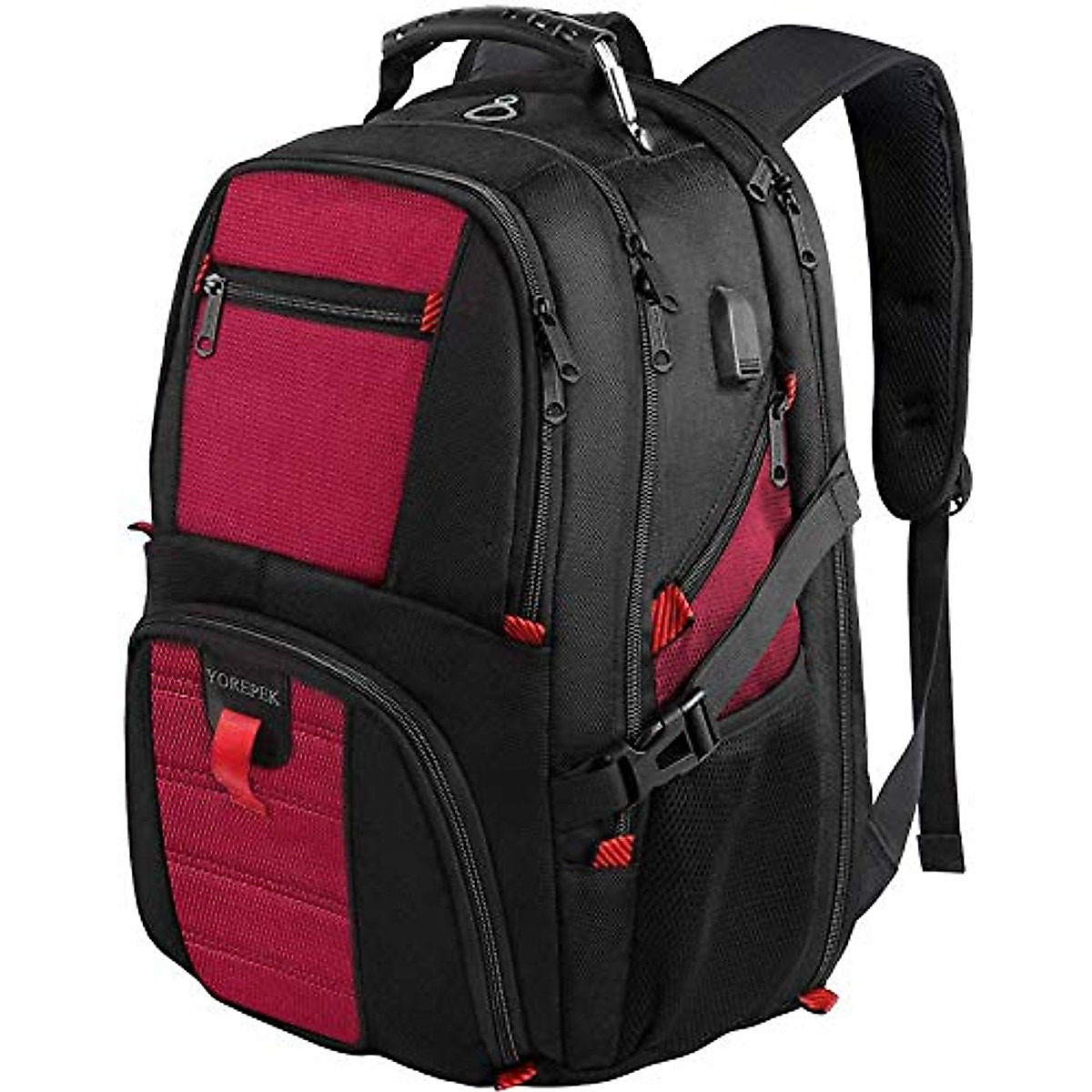 YOREPEK Travel Backpack, Extra Large 50L Laptop Backpacks for Men Women, Water Resistant College Backpack Airline Approved Business Bag with USB Charging Port Fits 17 Inch Computer, Bright Red
