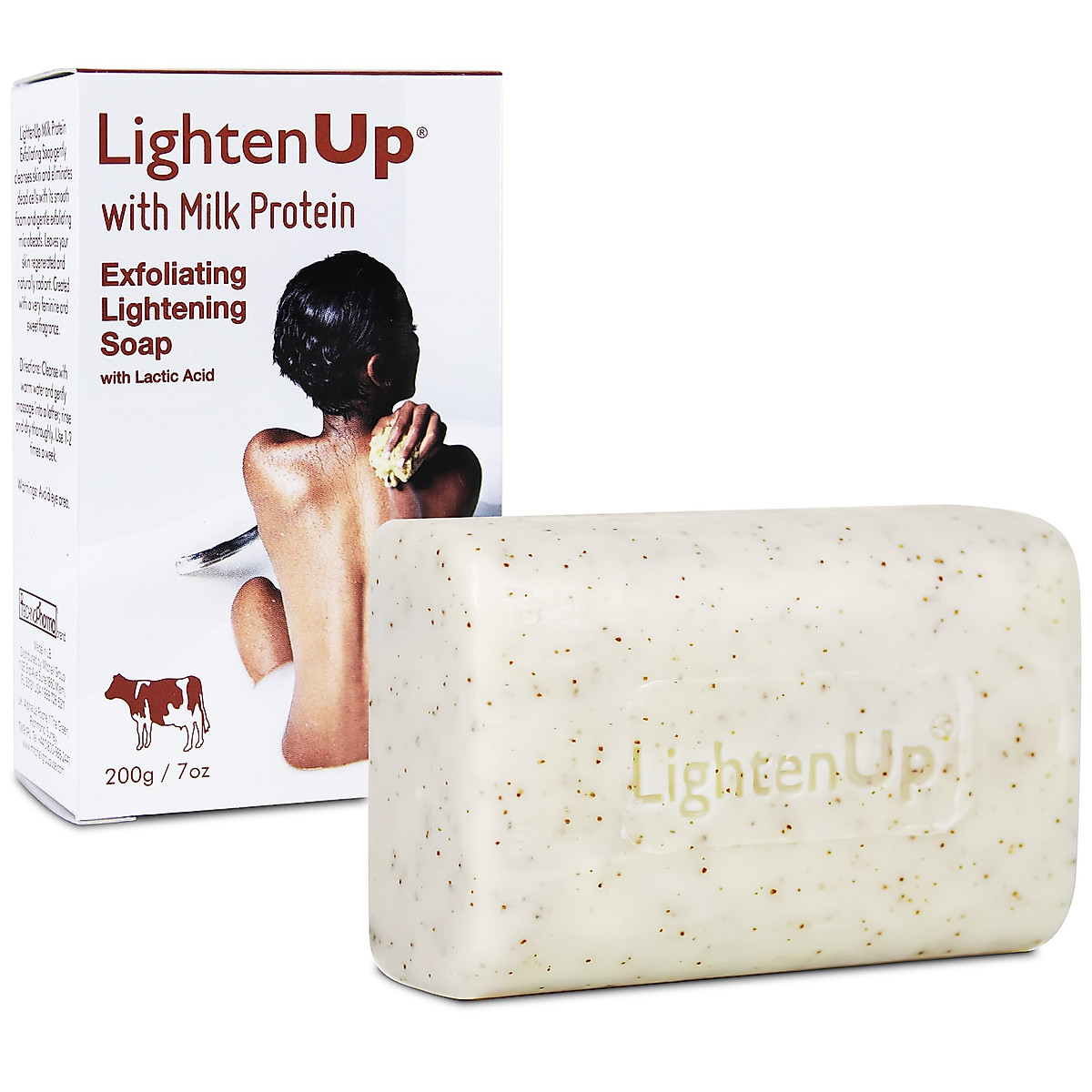 LightenUp, Lactic Acid Exfoliating Soap | 7.7 oz / 200 g | Brightening Bar, AHA Soaps for Knees, Body, Armpits | with Shea Butter, Apricot, Milk Protein