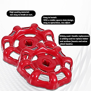 Piriuuo 2 Pcs Outdoor Faucet Handle, 7x7mm Hose Bib Handle Round Wheel Water Valve Handle Square Stem Faucet Handle Replacement Iron Water Spigot Handle (Red)