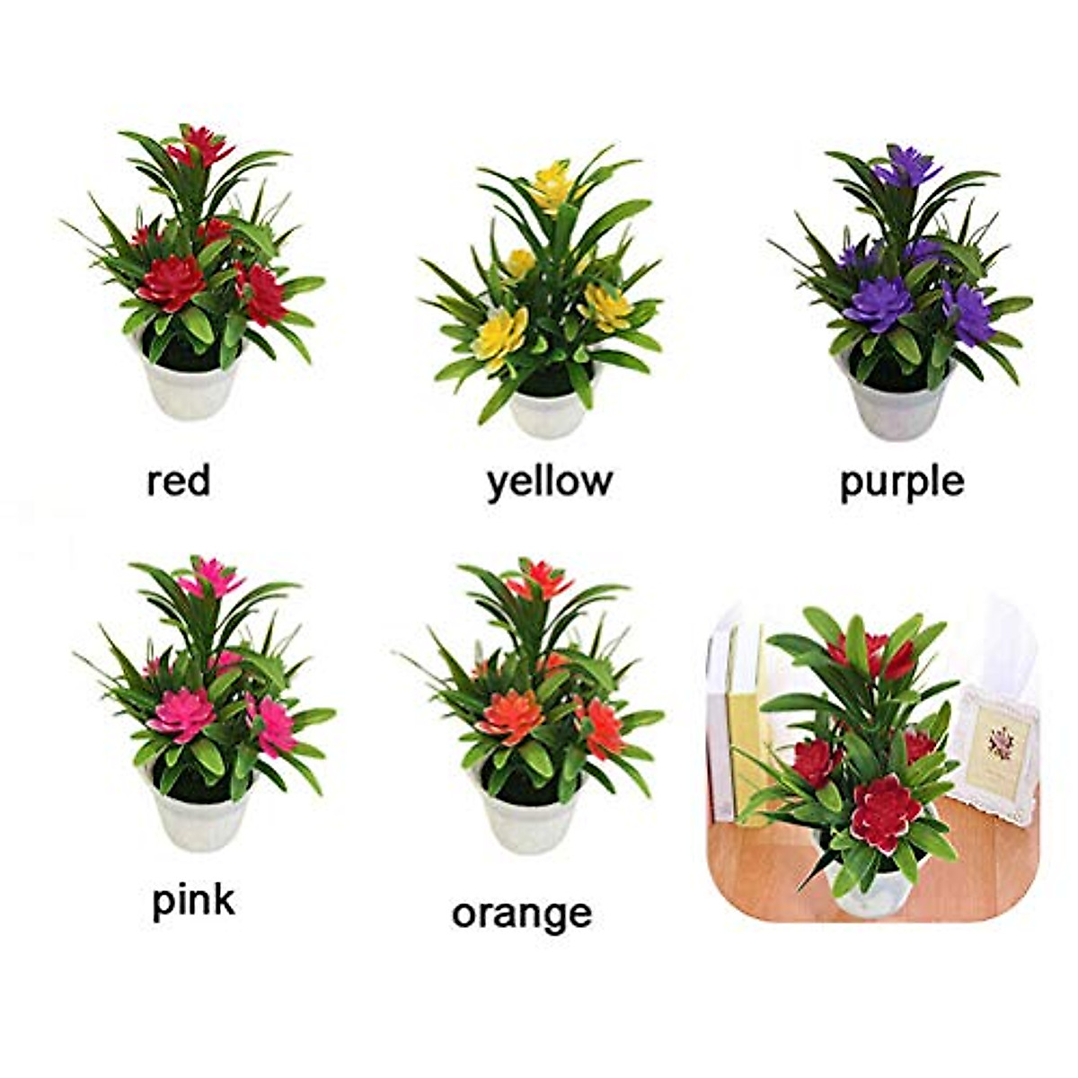 TUANJIE Outdoor Flower Fake False Plants Flowers Artificial Garden Decor with Pot 5 Head Home Decor for Home Decor Wedding Decorative Flowers DIY,Yellow